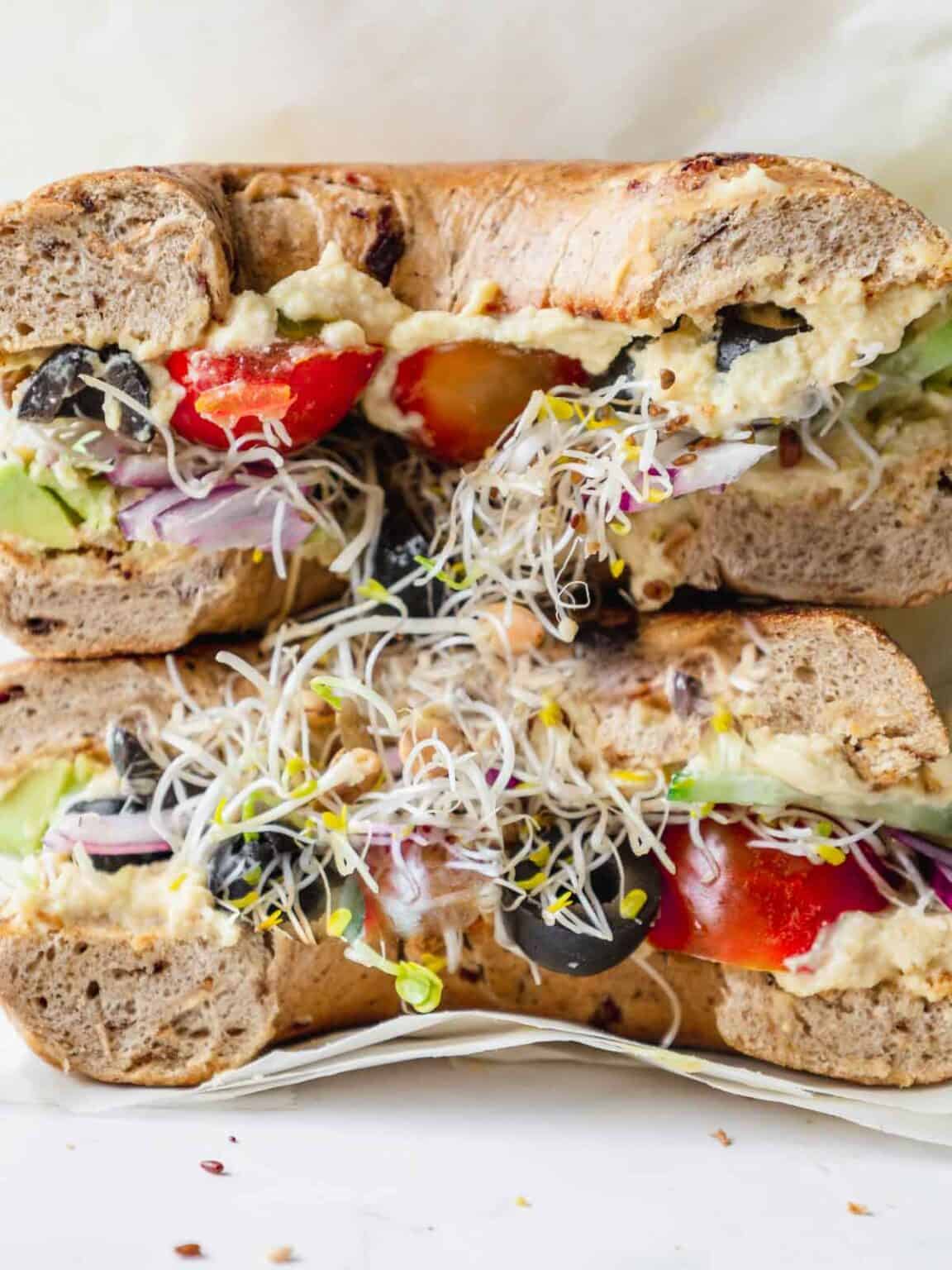 Hummus Bagel with Veggies (Sandwich + 3 Open-faced Combos) | The Fruity Jem