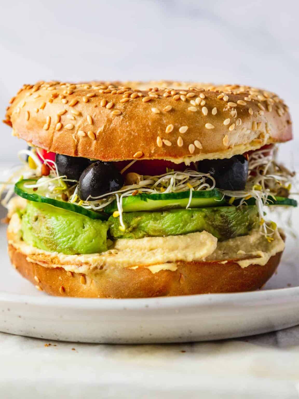 Hummus Bagel with Veggies (Sandwich + 3 Open-faced Combos) | The Fruity Jem