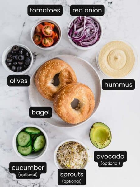 Hummus Bagel with Veggies (Sandwich + 3 Open-faced Combos) | The Fruity Jem