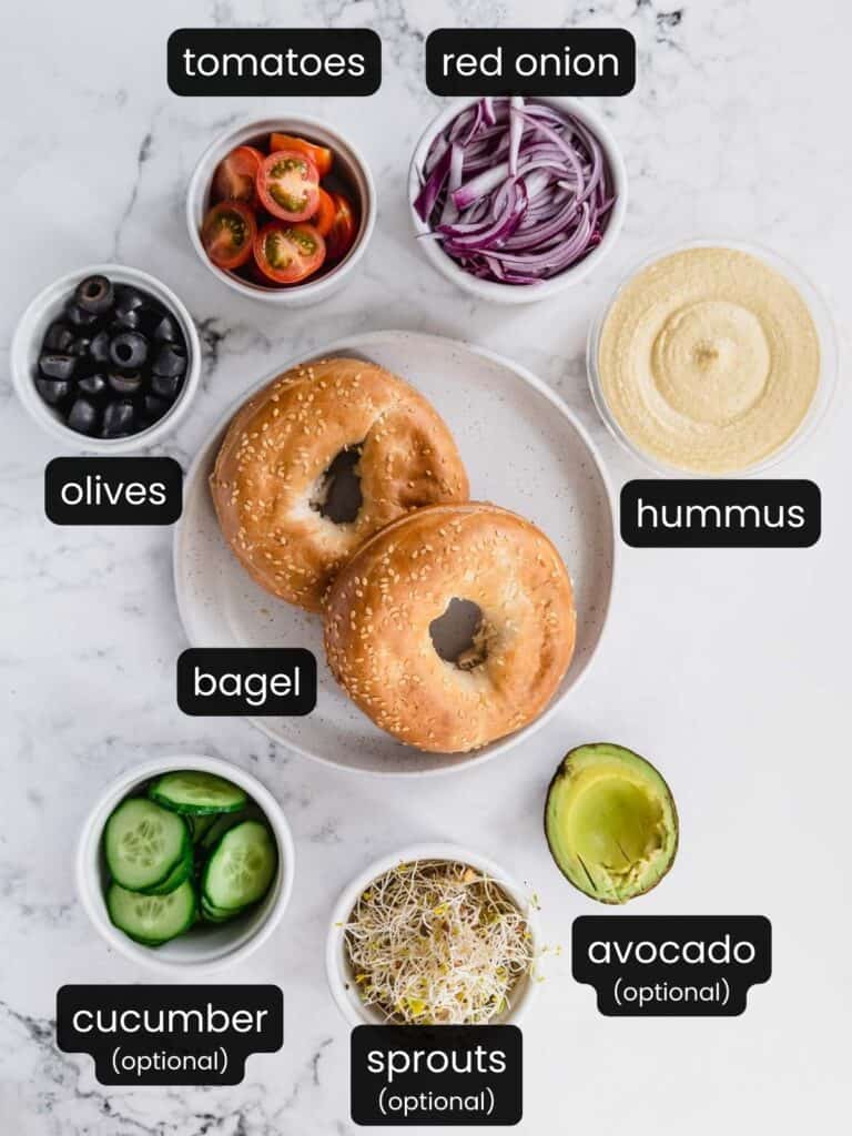 Hummus Bagel with Veggies (Sandwich + 3 Open-faced Combos) | The Fruity Jem