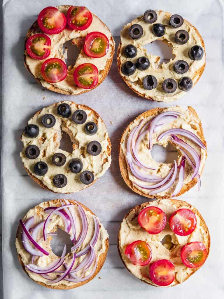 Hummus Bagel with Veggies (Sandwich + 3 Open-faced Combos) | The Fruity Jem