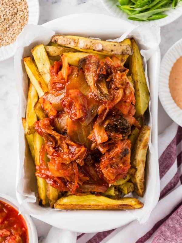 Korean Kimchi Loaded Fries (Easy & Tasty!) | The Fruity Jem