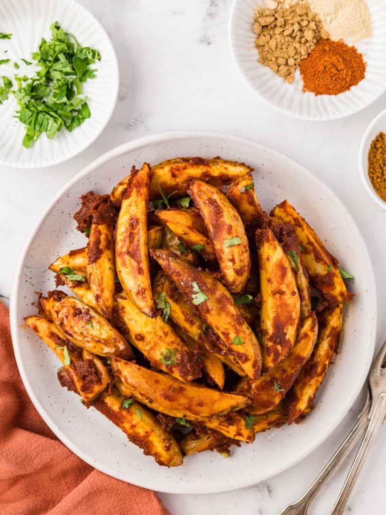 Easy Indian Masala Chips (Baked or Air Fried) | The Fruity Jem